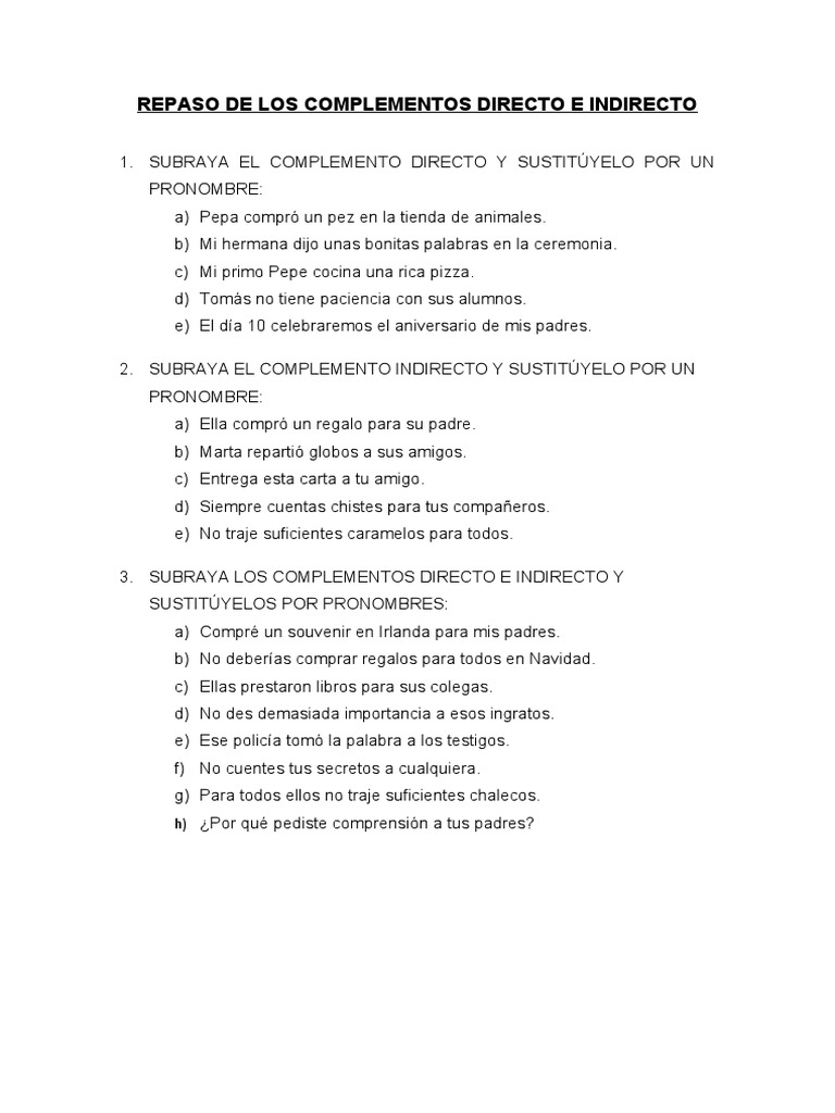 Repaso de Complemento Directo e Indirecto | PDF | Arte | Novela negra ...