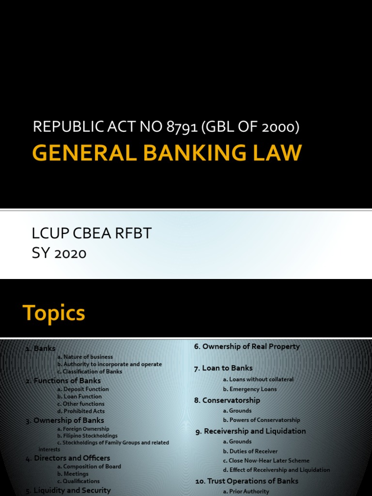 Ra 8791 Gen Bank Law of 2000 | PDF | Deposit Account | Banks