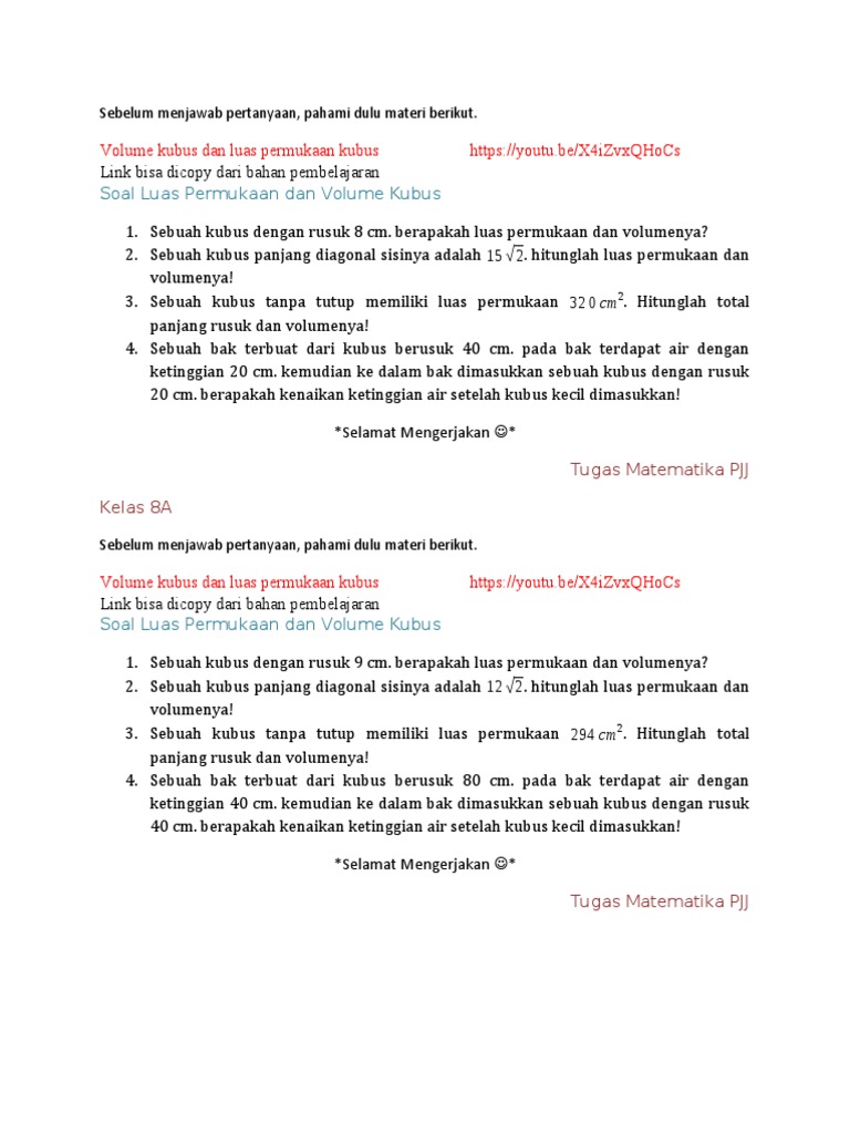 Soal Luas Permukaan Dan Volume Kubus | PDF