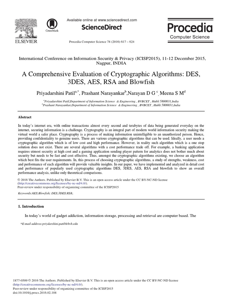 A Comprehensive Evaluation of Cryptographic Algorithms Des 3des Aes Rsa ...
