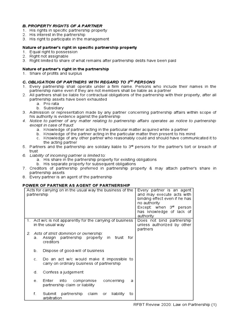 Partnership Rights and Obligations Explained | PDF | Partnership | Law ...