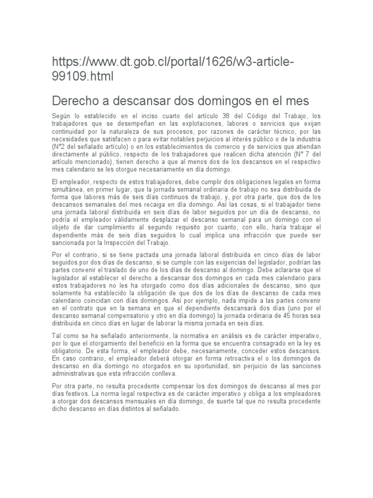 Derecho A Descansar Dos Domingos en El Mes | PDF | Tiempo de trabajo ...