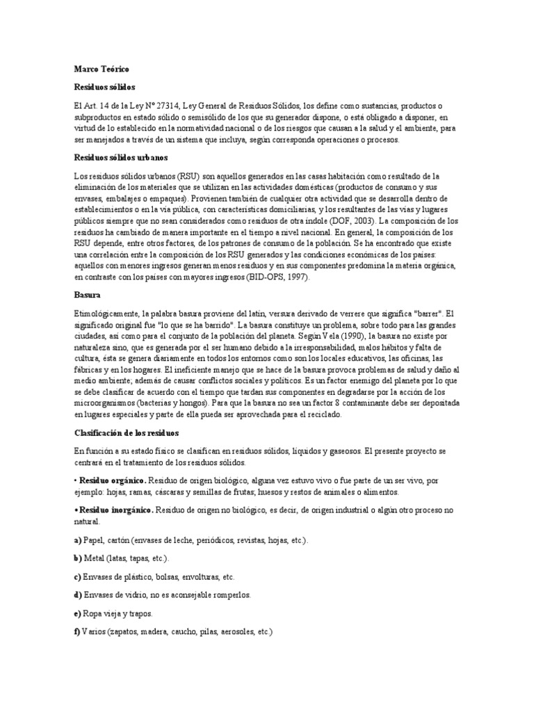 Marco Teorico Gestion Integral de Residuos Solidos y Peligrosos | PDF | Residuos | Naturaleza