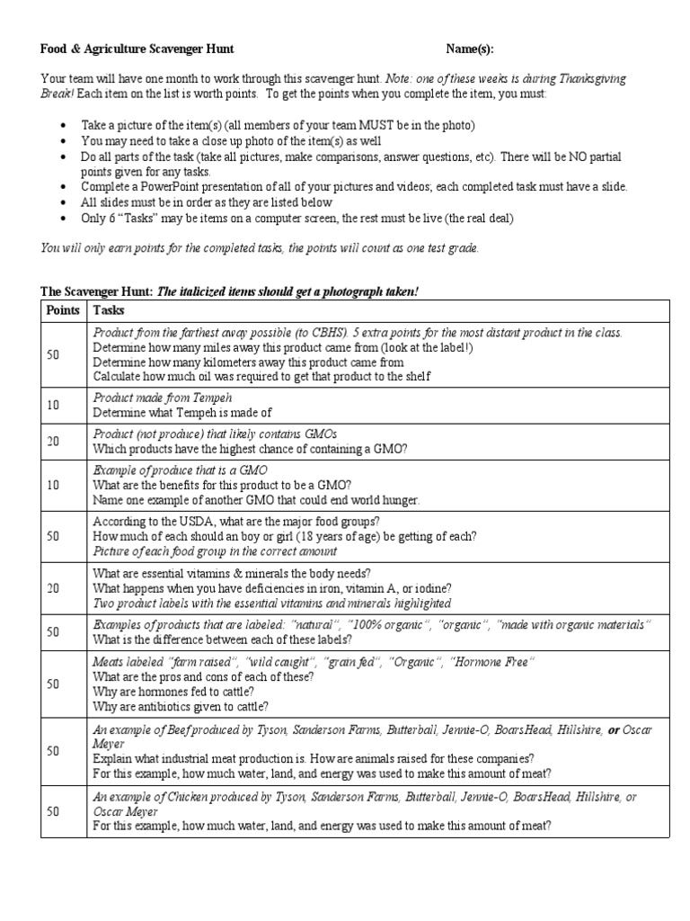 Food Scavenger Hunt | Download Free PDF | Fertilizer | Meat