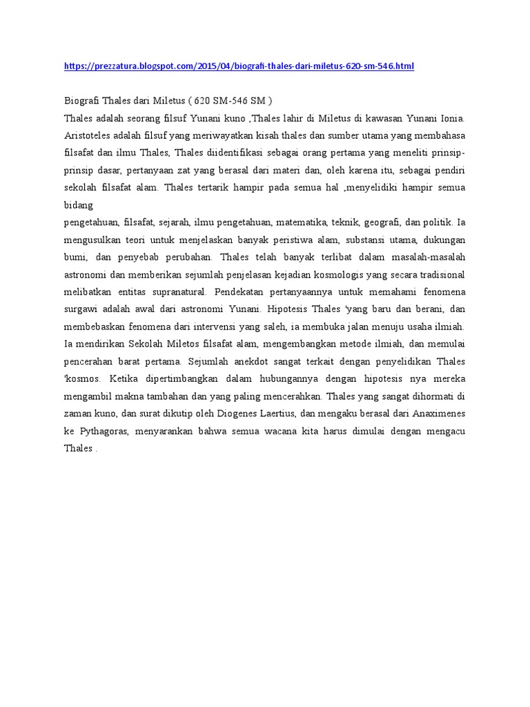 Biografi Thales: Filsuf Pertama Miletus | PDF