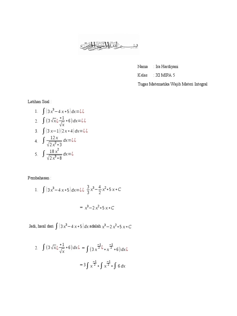 Contoh Soal Integral Matematika | PDF