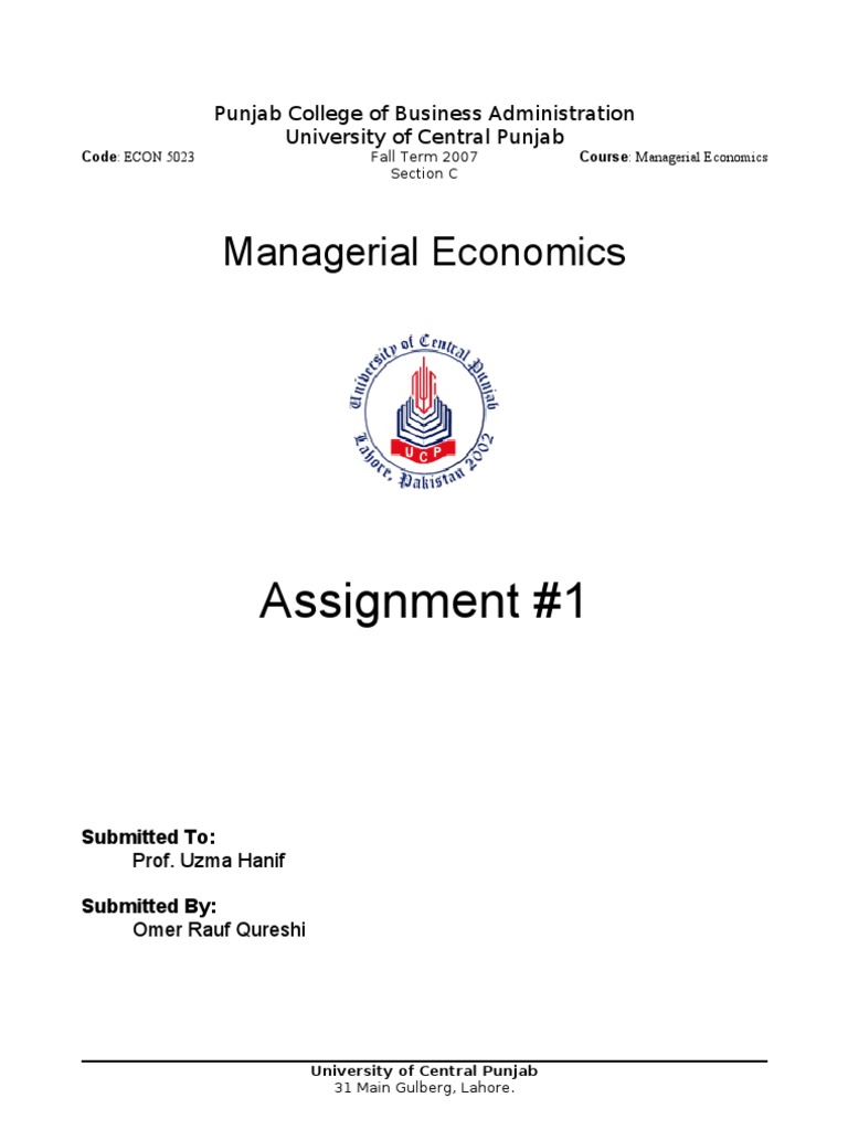Managerial Economics Assignment - UCP | PDF