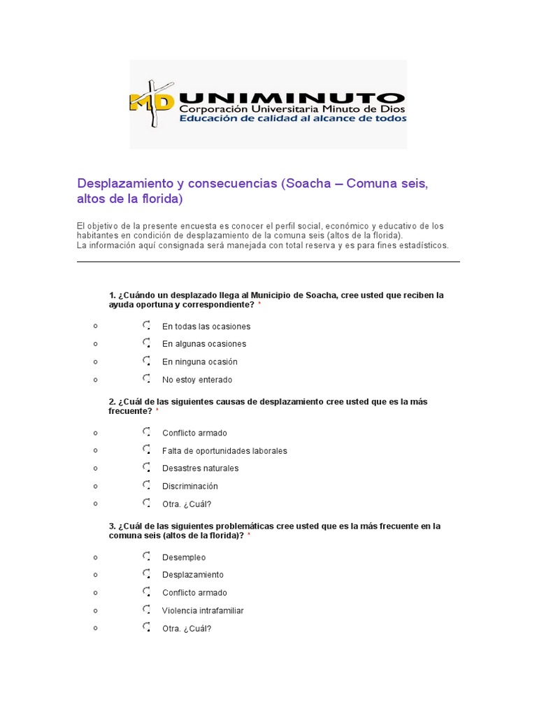 Perfil socioeconómico y causas del desplazamiento forzado en la Comuna Seis de Soacha | PDF ...