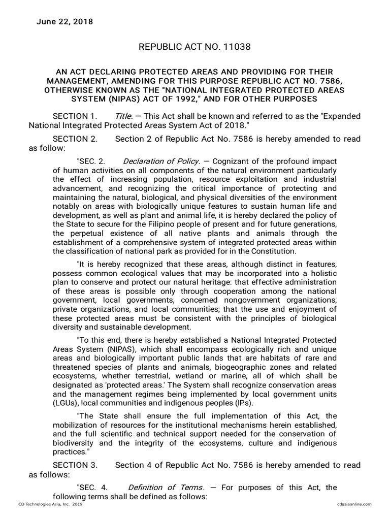 RA 11038 Expanded NIPAS Act | PDF | Biodiversity | Protected Area