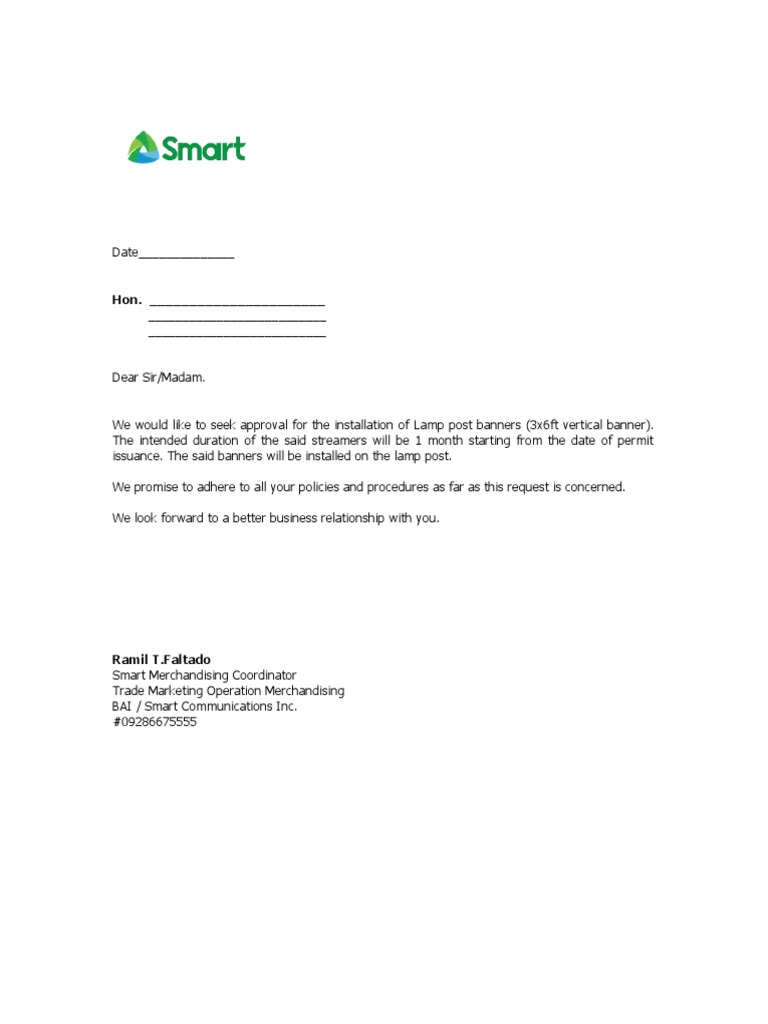 Request Letter For LTE Banner Permit | PDF