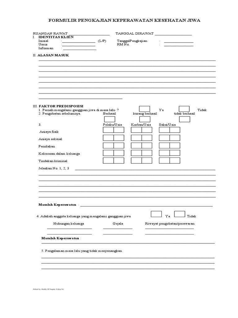 Formulir Pengkajian Keperawatan Kesehatan Jiwa | PDF