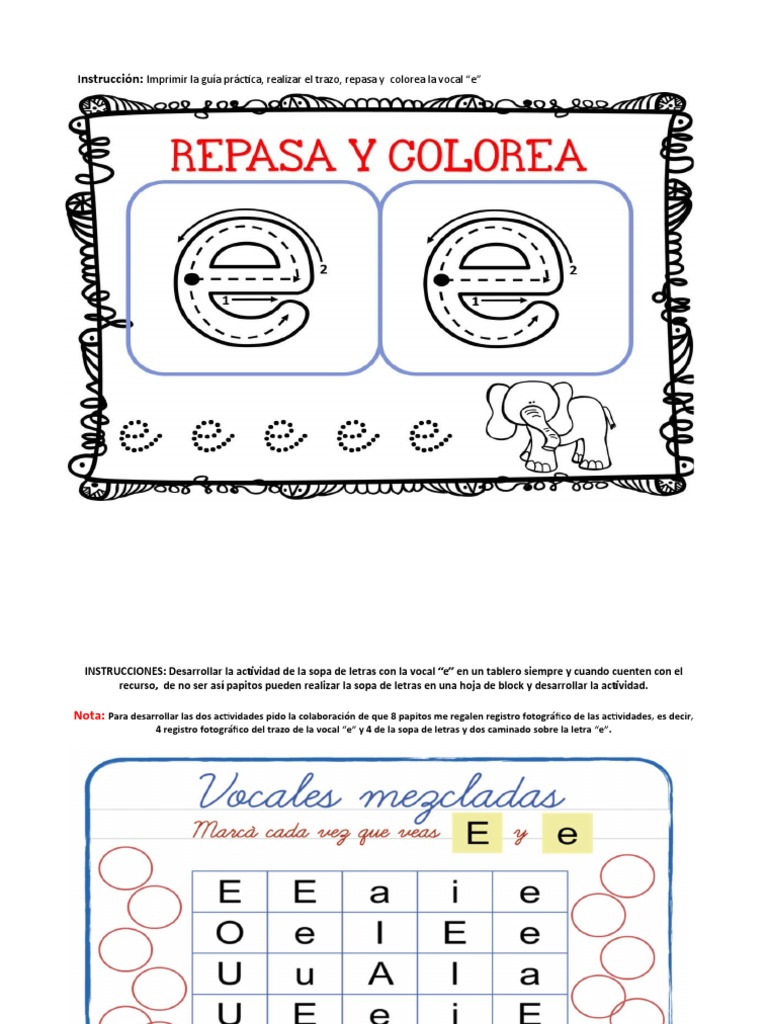 Trazo y Sopla de Letras de La Vocal - e | PDF