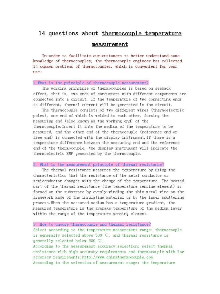 14 Common Questions About Thermocouple Temperature Measurement | PDF ...
