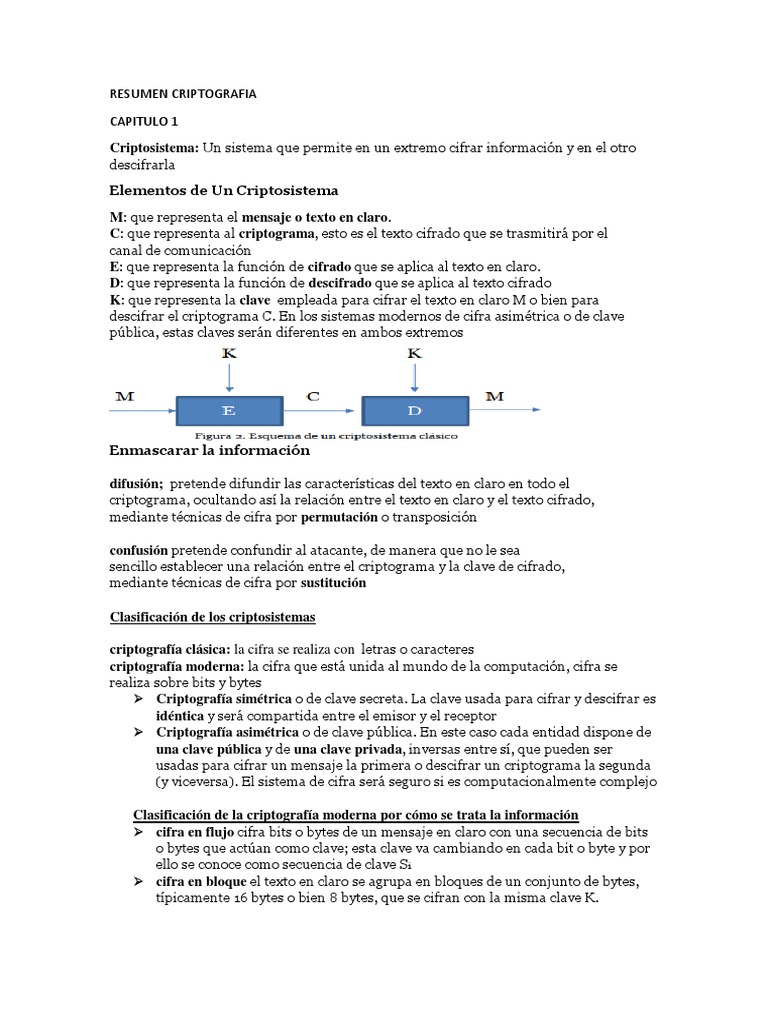 Resumen Criptografia PDF | PDF | Criptografía | Clave (criptografía)