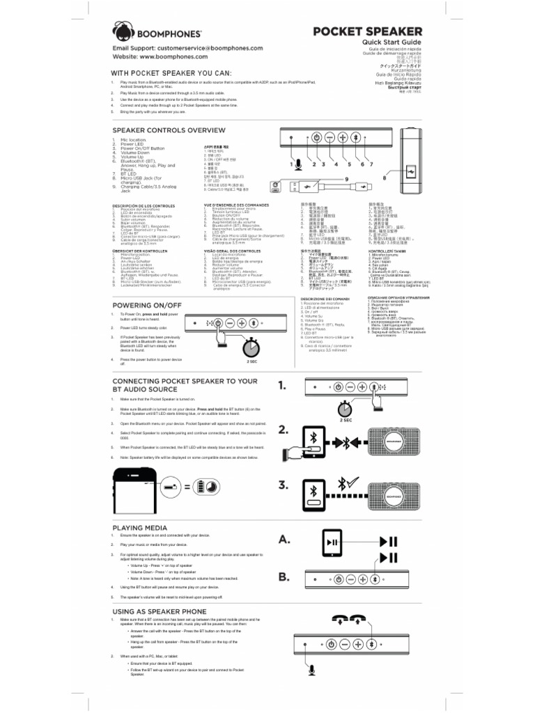 Boom Phones Pocket Speaker User Guide | PDF | Usb | Bluetooth