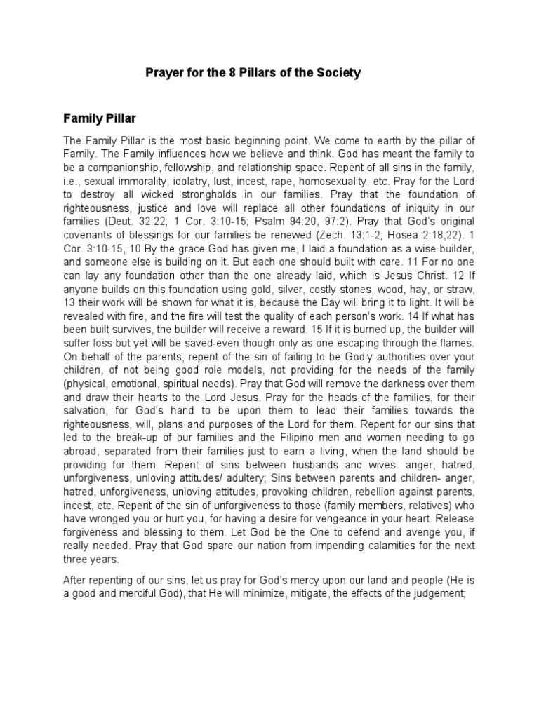 Prayer For The 8 Pillars of The Society | PDF | Repentance | Sin