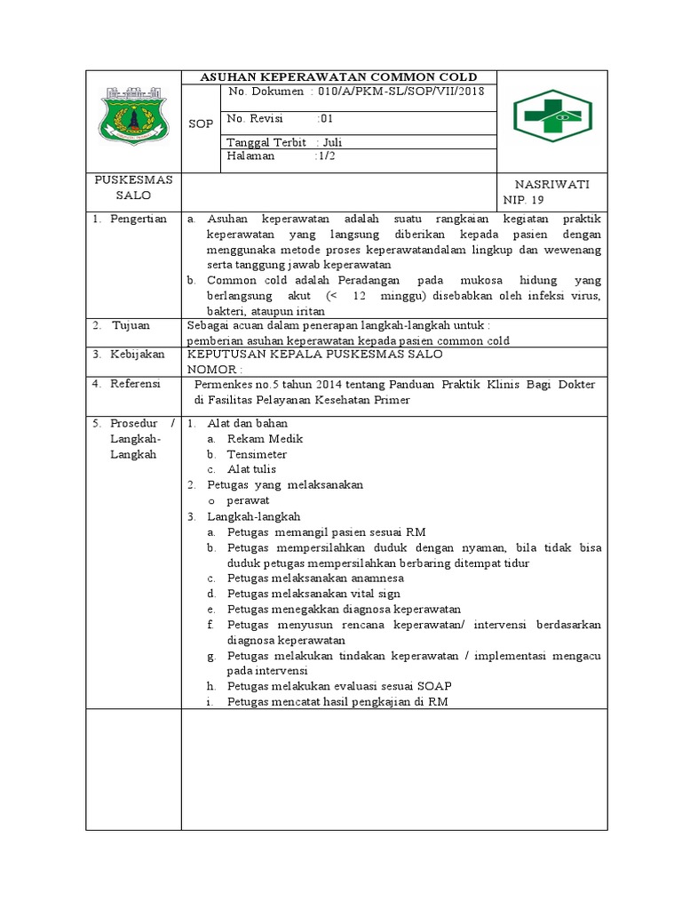 Sop Askep Common Cold | PDF