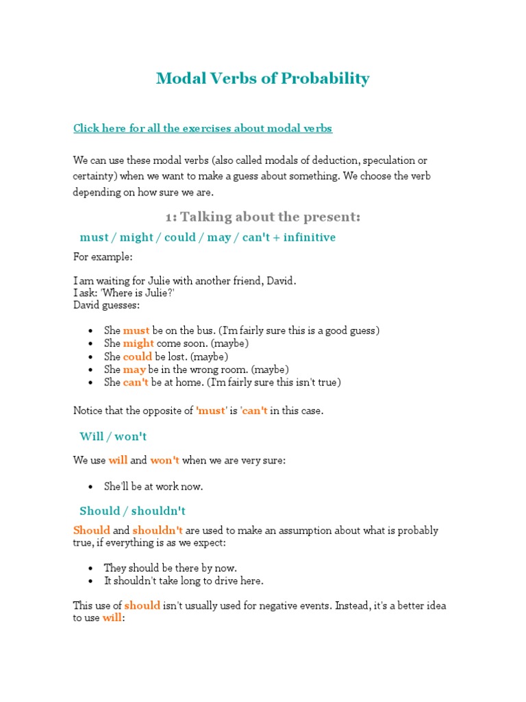 Modals Verbs of Probability | PDF