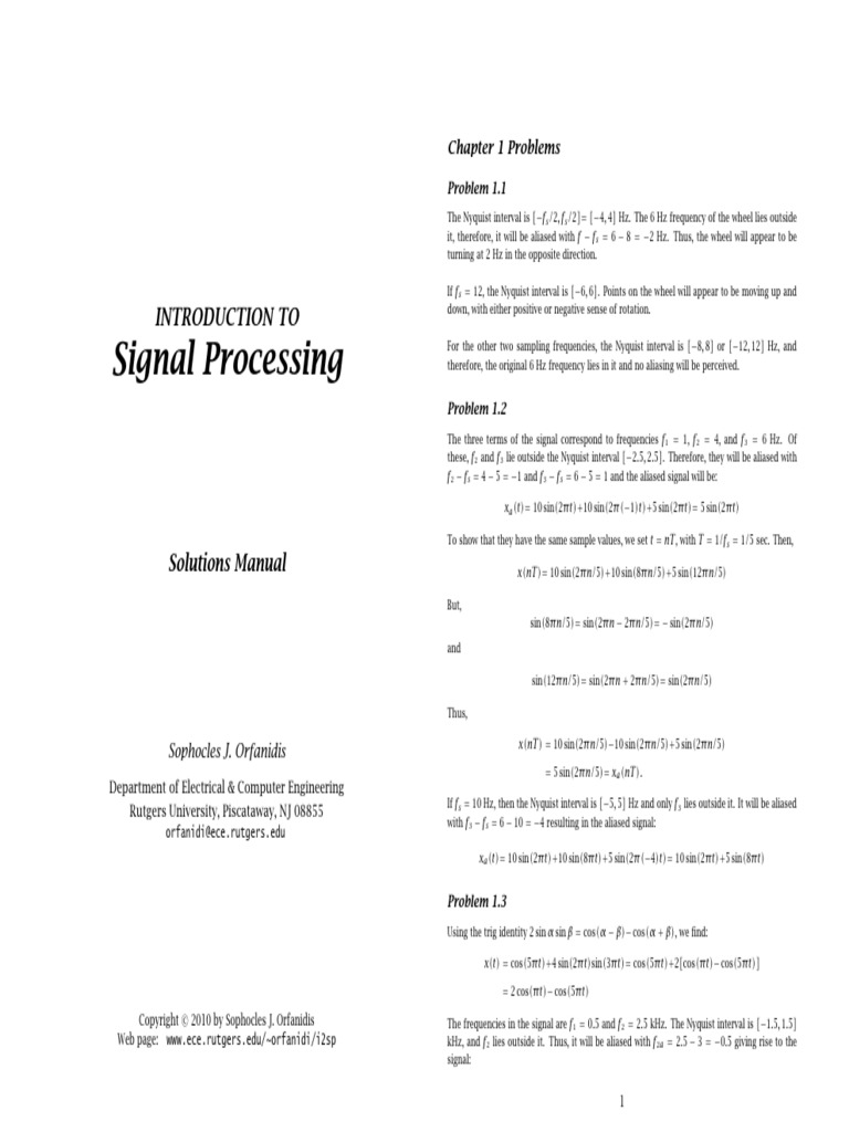 Vdocuments - MX - Introduction To Signal Processing Orfanidis Solution Manual 3 PDF | PDF ...