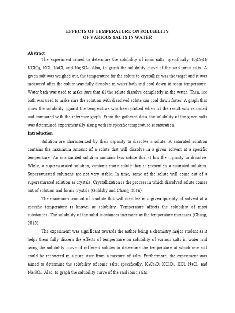 Effects of Temperature On Solubility | PDF | Solution | Solubility
