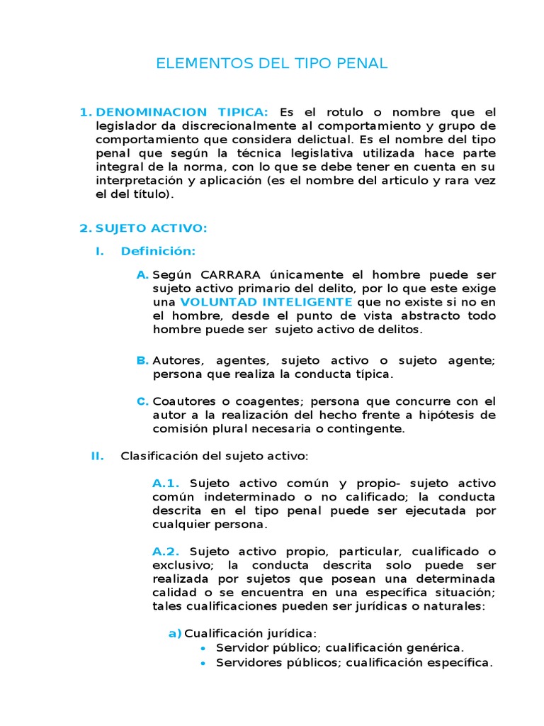 Elementos Del Tipo Penal | PDF | Homicidio | Derecho penal