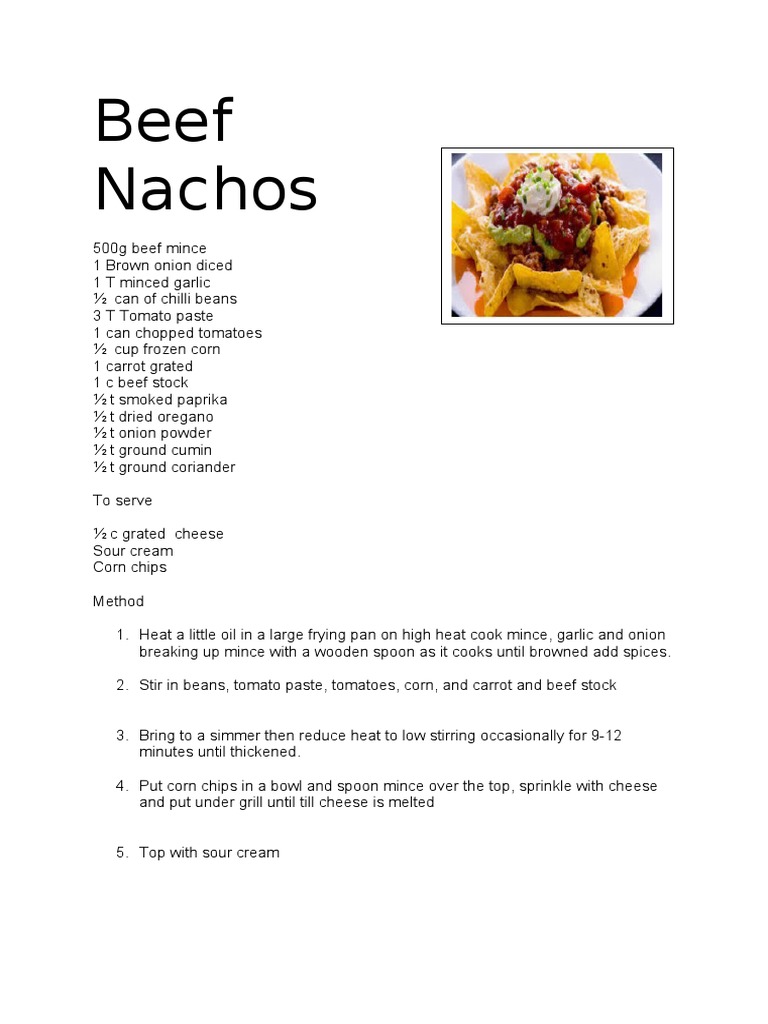 Nachos - Beef | PDF | Cooking, Food & Wine | Technology & Engineering