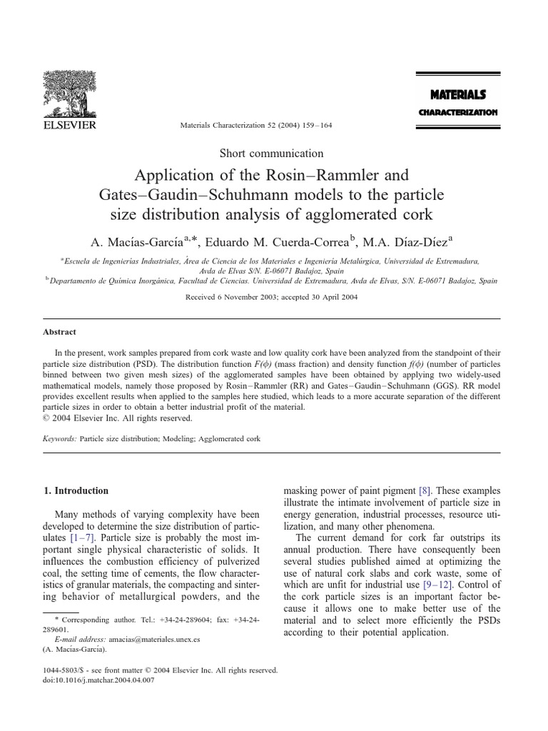 Garcia 2004 Application of The Rosin-Rammler and Gates-Gaudin-Schuhmann ...