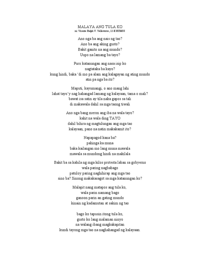 Philo-MALAYA ANG TULA KO | PDF