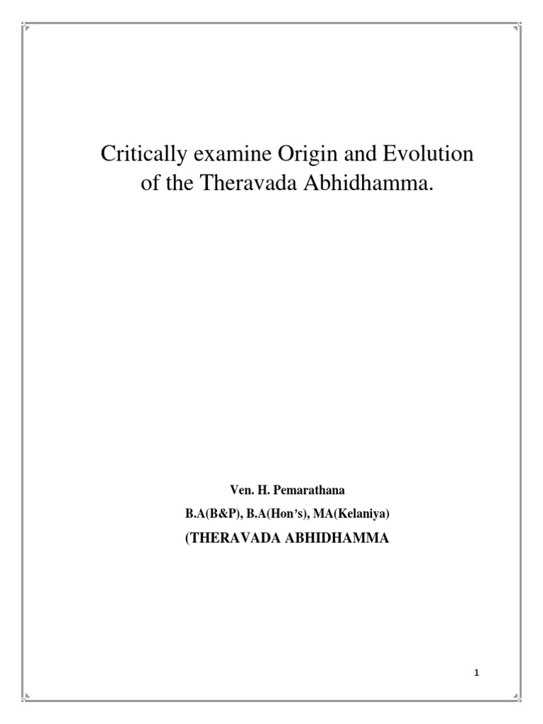 Origin and Evolution of Theravada Abhidhamma | PDF | Buddhist Texts ...