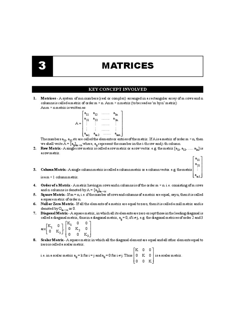 CH 3 Matrices (Notes) | Download Free PDF | Matrix (Mathematics ...