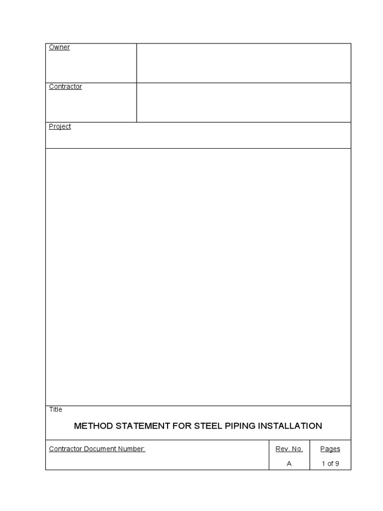 Steel Piping Installation Method Statement | PDF | Pipe (Fluid ...