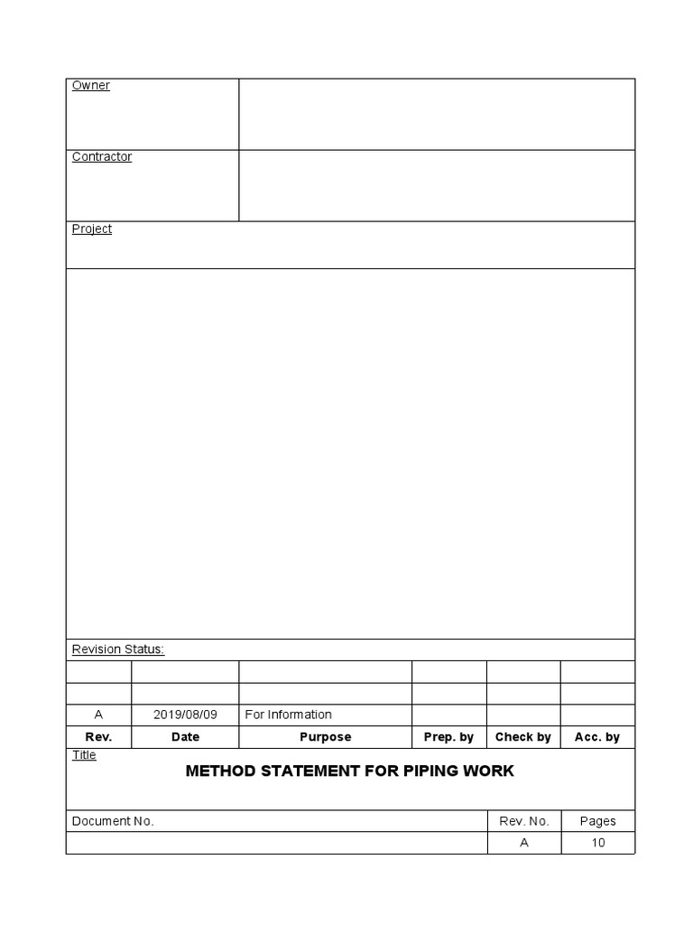 Piping Installation Project: A Method Statement for Installing Gas ...