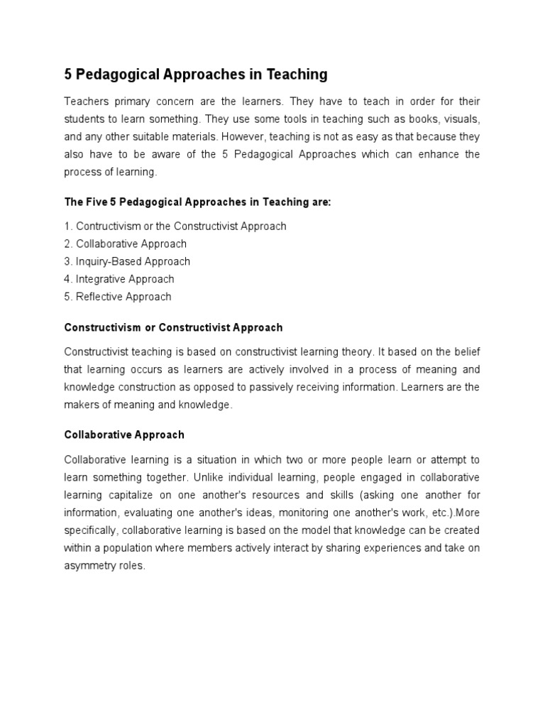 5 Pedagogical Approaches in Teaching | PDF | Inquiry Based Learning ...