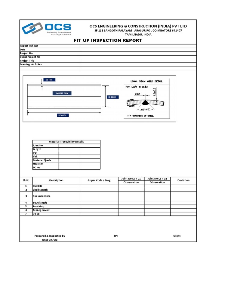 QA-R-05 - Fitup Inspection Report (SPL) LS & CS Joints For Pressure ...