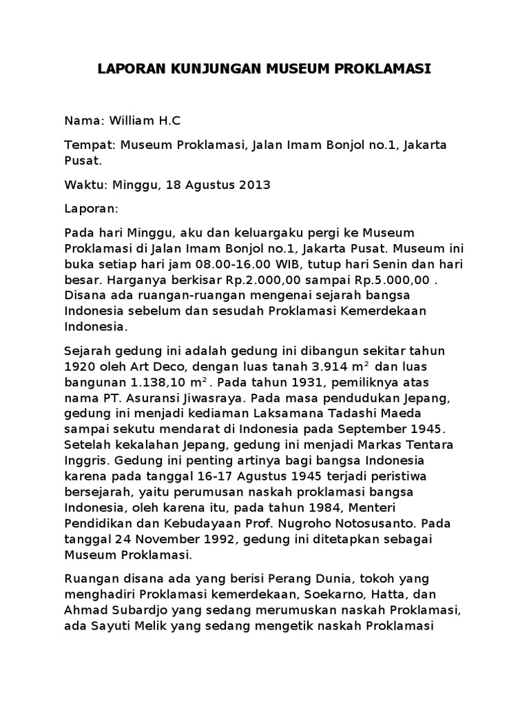 Laporan Kunjungan Museum Proklamasi | PDF