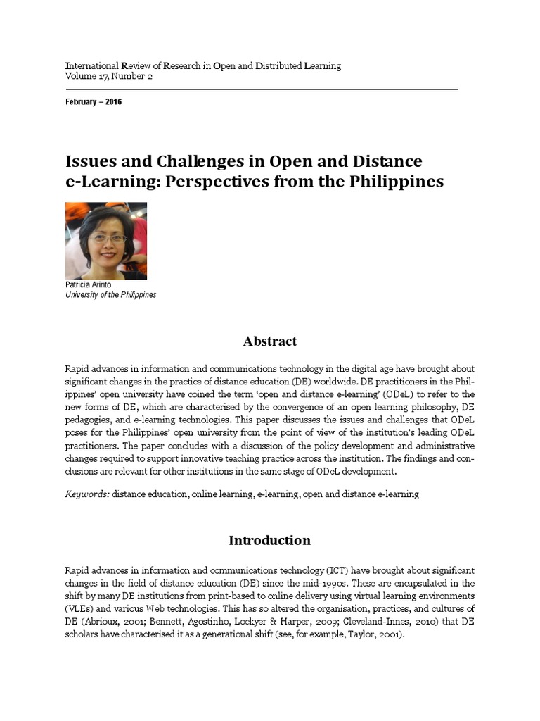 Issues and Challenges in Open and Distance ELearning in The Philippines ...