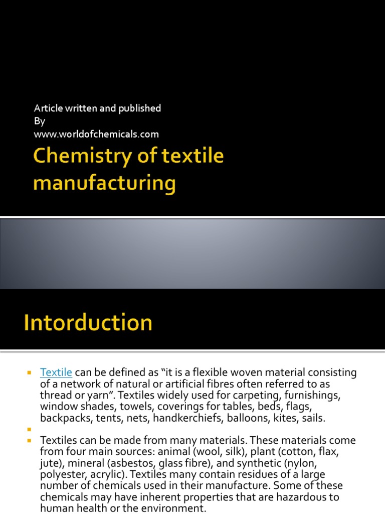 Chemistry of Textile Manufacturing | PDF | Textiles | Dye