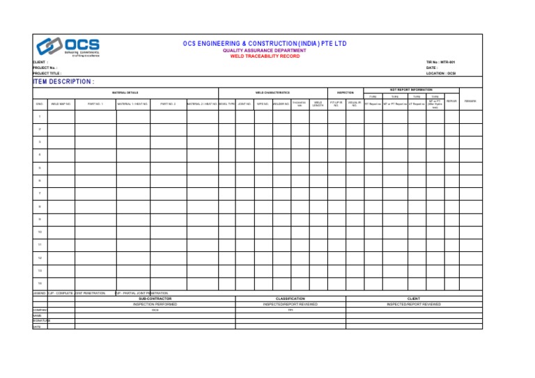 QA-R-05 - Weld Traceability Record | PDF | Engineering | Electric Heating