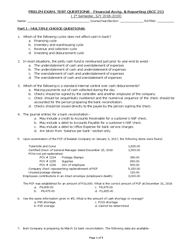 Financial-Acctg Prelim 18 | PDF | Cheque | Banks