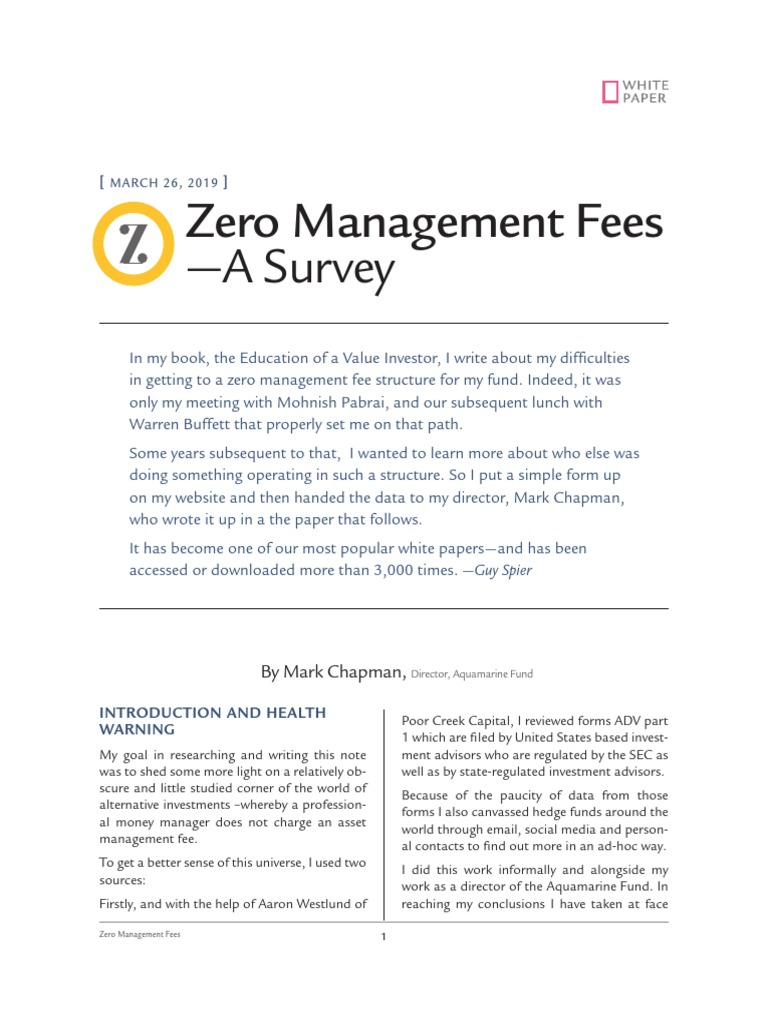 Zero Management Fee Memo | PDF | Hedge Fund | Investor