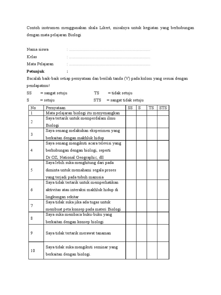 Dokumen - Tips - Contoh Instrumen Menggunakan Skala Likert | PDF
