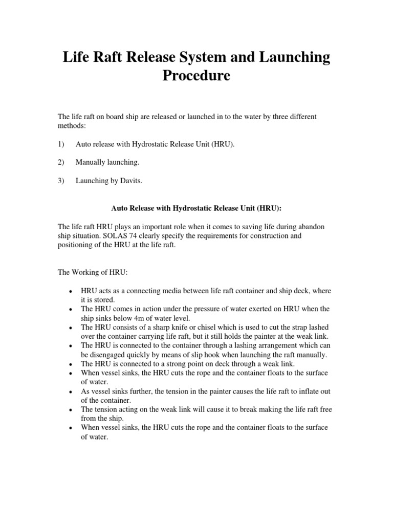 Vdocuments - MX - Life Raft Release System and Launching Procedure PDF ...