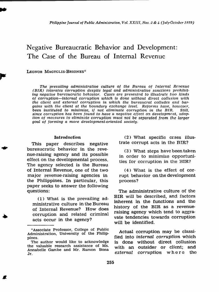 Cariño - Negative Bureaucratic Behavior and Development - The Case of ...