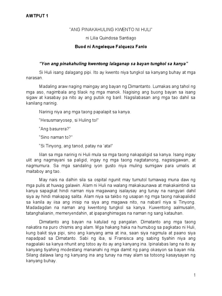 Ang Pinakahuling Kwento Ni Huli Buod | PDF