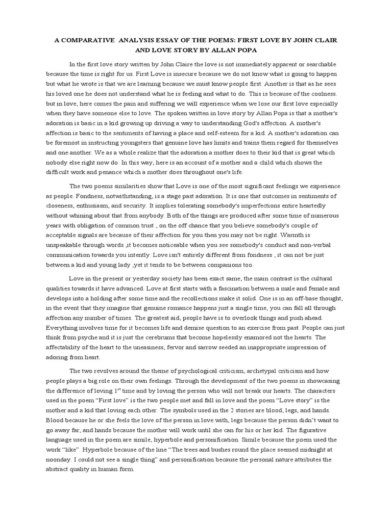 A Comparative Analysis Essay of The Poems | PDF | Love | Psychological ...
