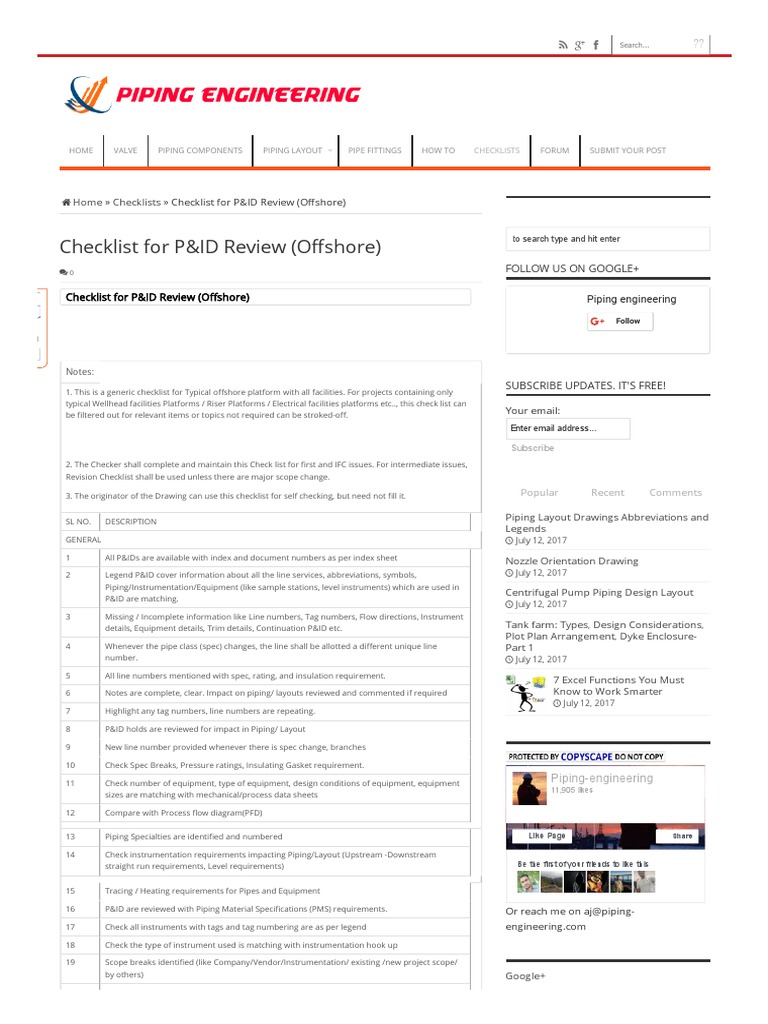Checklist For P&ID Review (Offshore) | PDF | Pipe (Fluid Conveyance ...