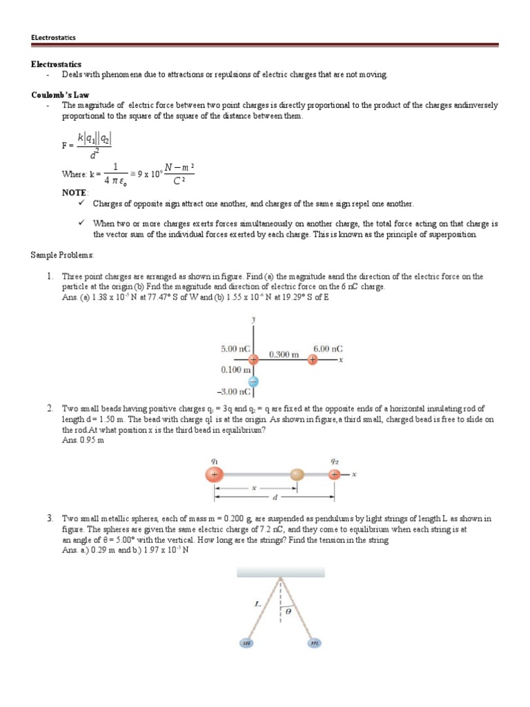 Electrostatics 1234123 | PDF | Electric Field | Electric Charge