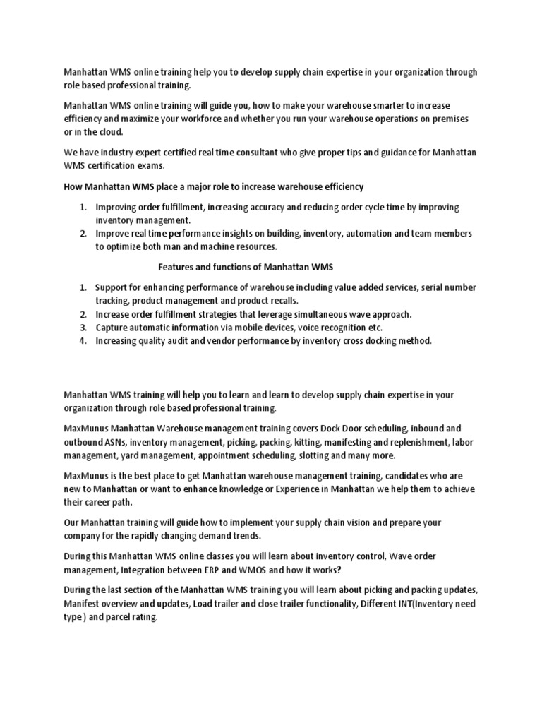 Manhattan WMS Training | PDF | Warehouse | Inventory