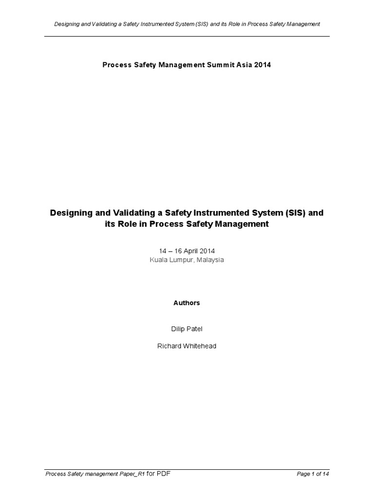Designing and Validating A Safety Instrumented System (SIS) and Its ...