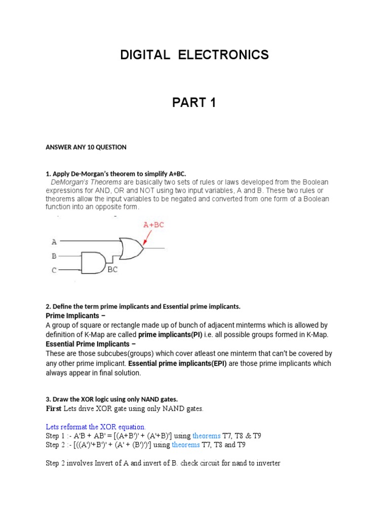 Digital Electronics: Key Concepts & Questions | PDF | Logic Gate | Cmos